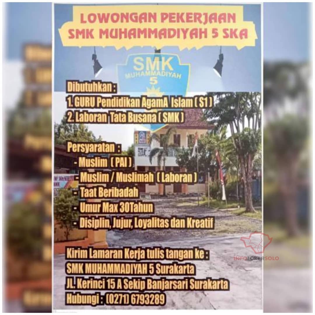 Lowongan Kerja SMK Muhammadiyah 5 Surakarta - INFO LOKER SOLO