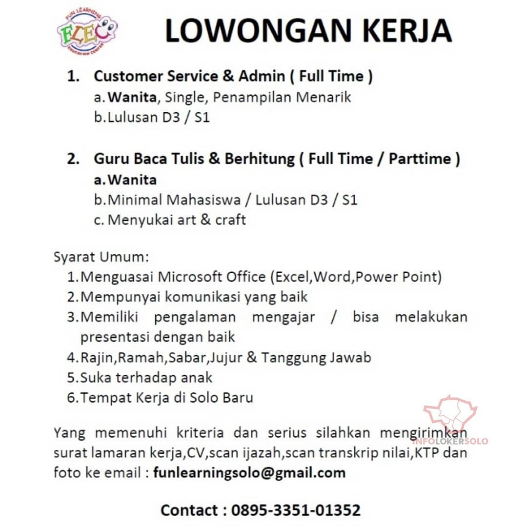 Lowongan Kerja Customer Service Fun Learning Education Center - INFO ...