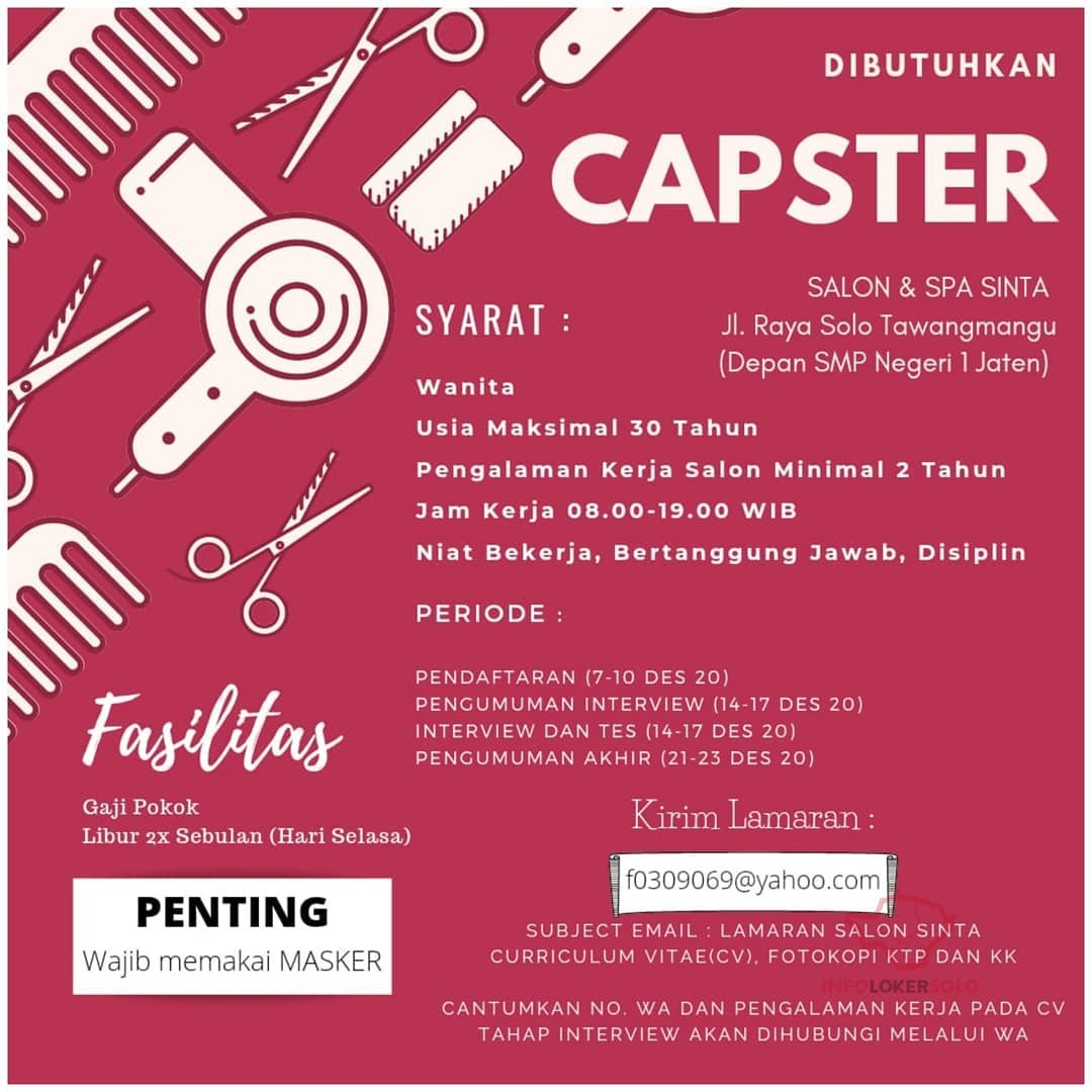 Lowongan Kerja Capster Salon Sinta Solo - INFO LOKER SOLO
