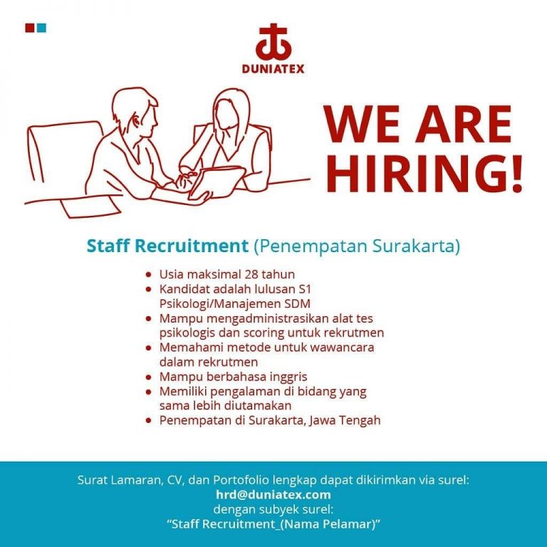 Lowongan Kerja Staff Recruitment Duniatex Group di Solo - INFO LOKER SOLO