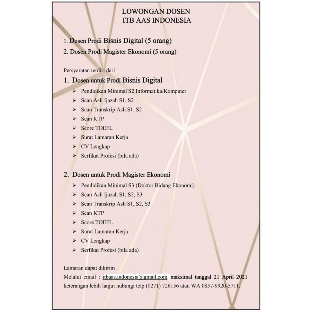 Lowongan Kerja Dosen ITB ASS Indonesia - INFO LOKER SOLO