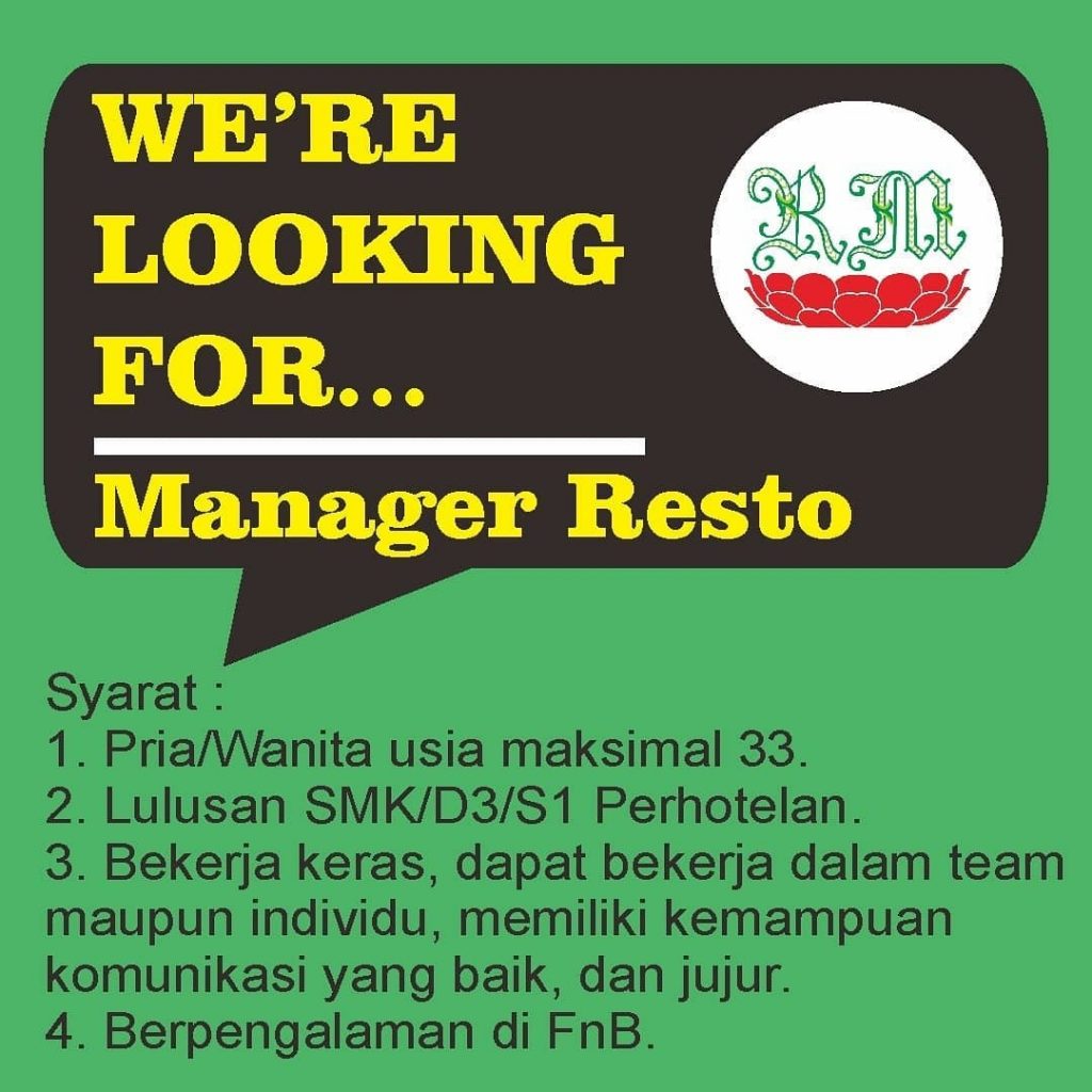 Lowongan Kerja Manager Resto Roem Manis Solo - INFO LOKER SOLO