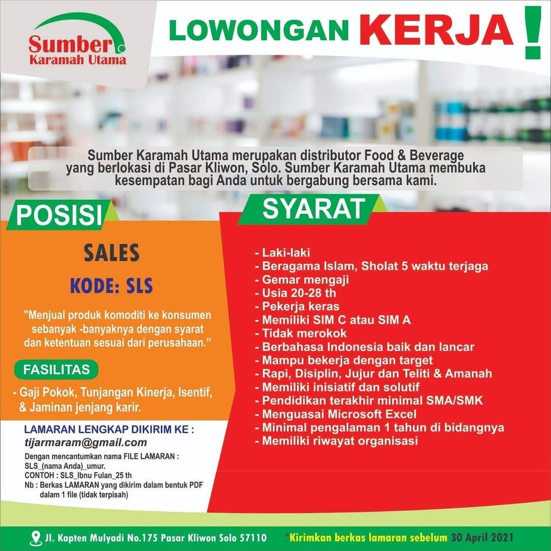 Lowongan Kerja Sales Admin Marketing Sumber Karamah Utama - INFO LOKER SOLO