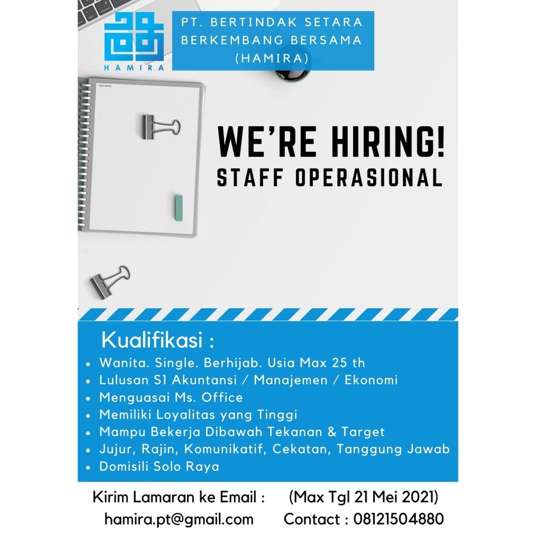 Lowongan Kerja Staff Operasional PT Hamira Solo - INFO LOKER SOLO
