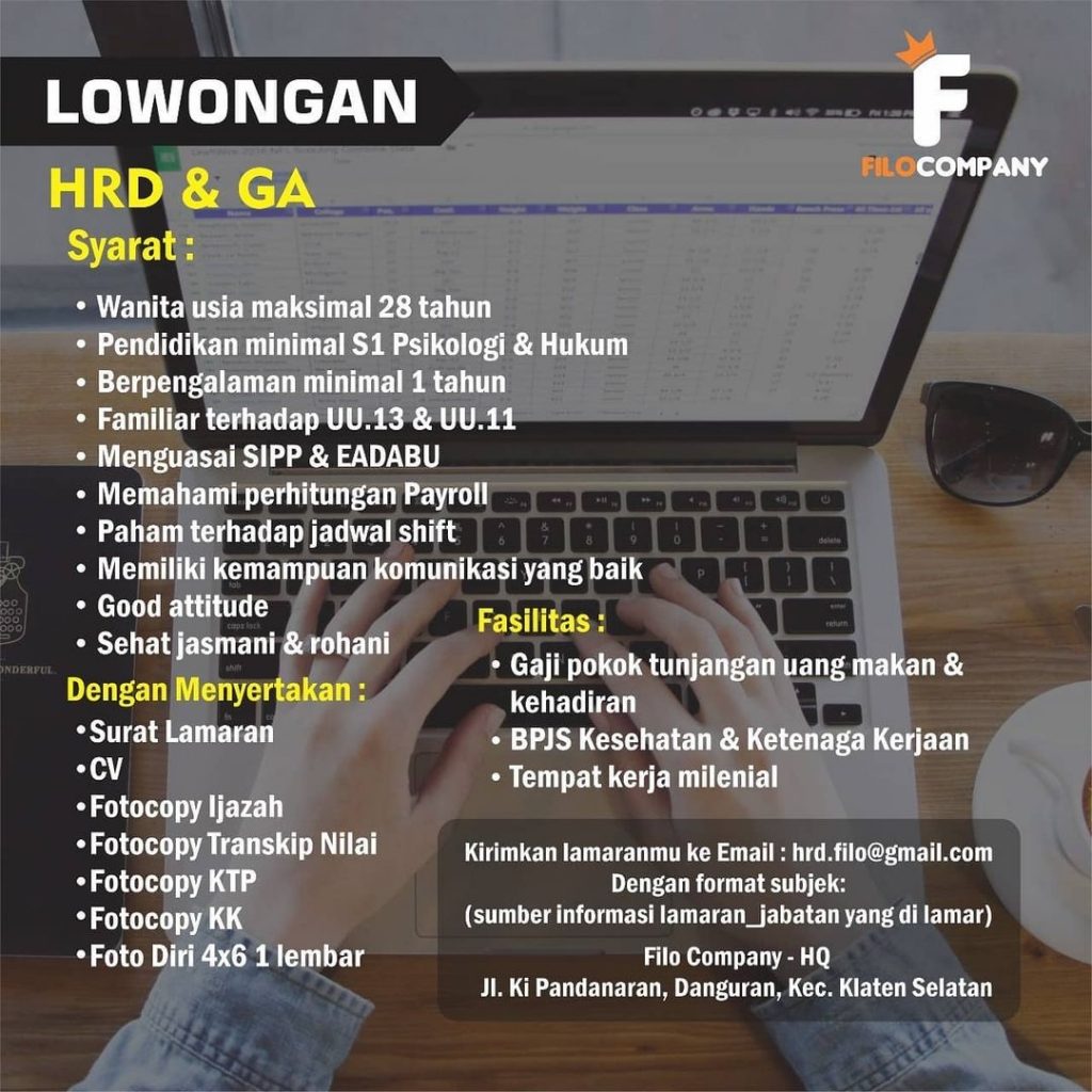 Lowongan Kerja HRD Filo Company HQ Klaten - INFO LOKER SOLO