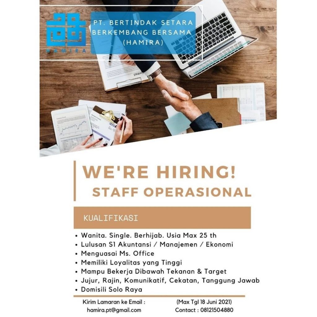 Lowongan Kerja Staff Operasional PT Hamira Surakarta - INFO LOKER SOLO