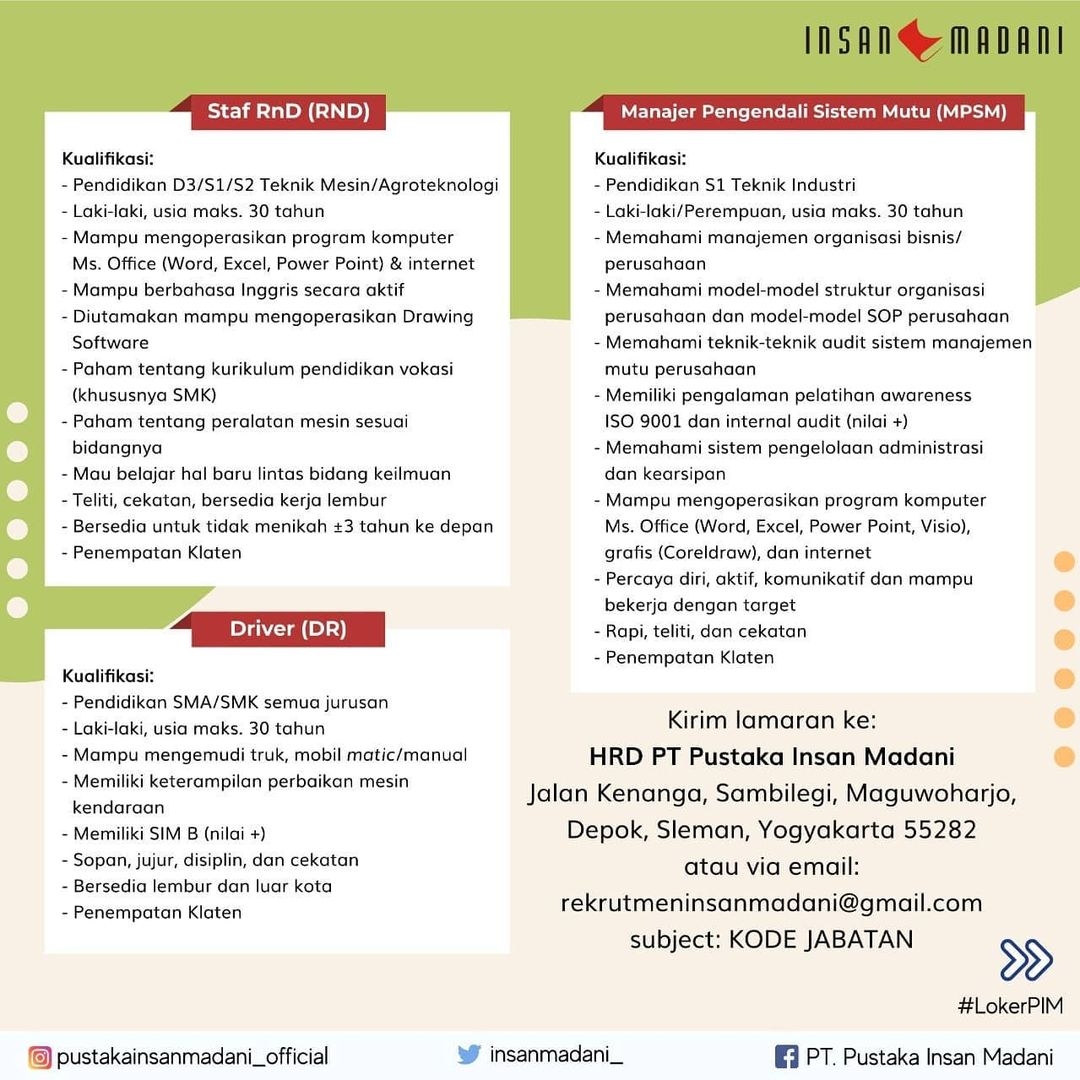 Lowongan Kerja Team PT Pusaka Insan Madani Jogja - INFO LOKER SOLO