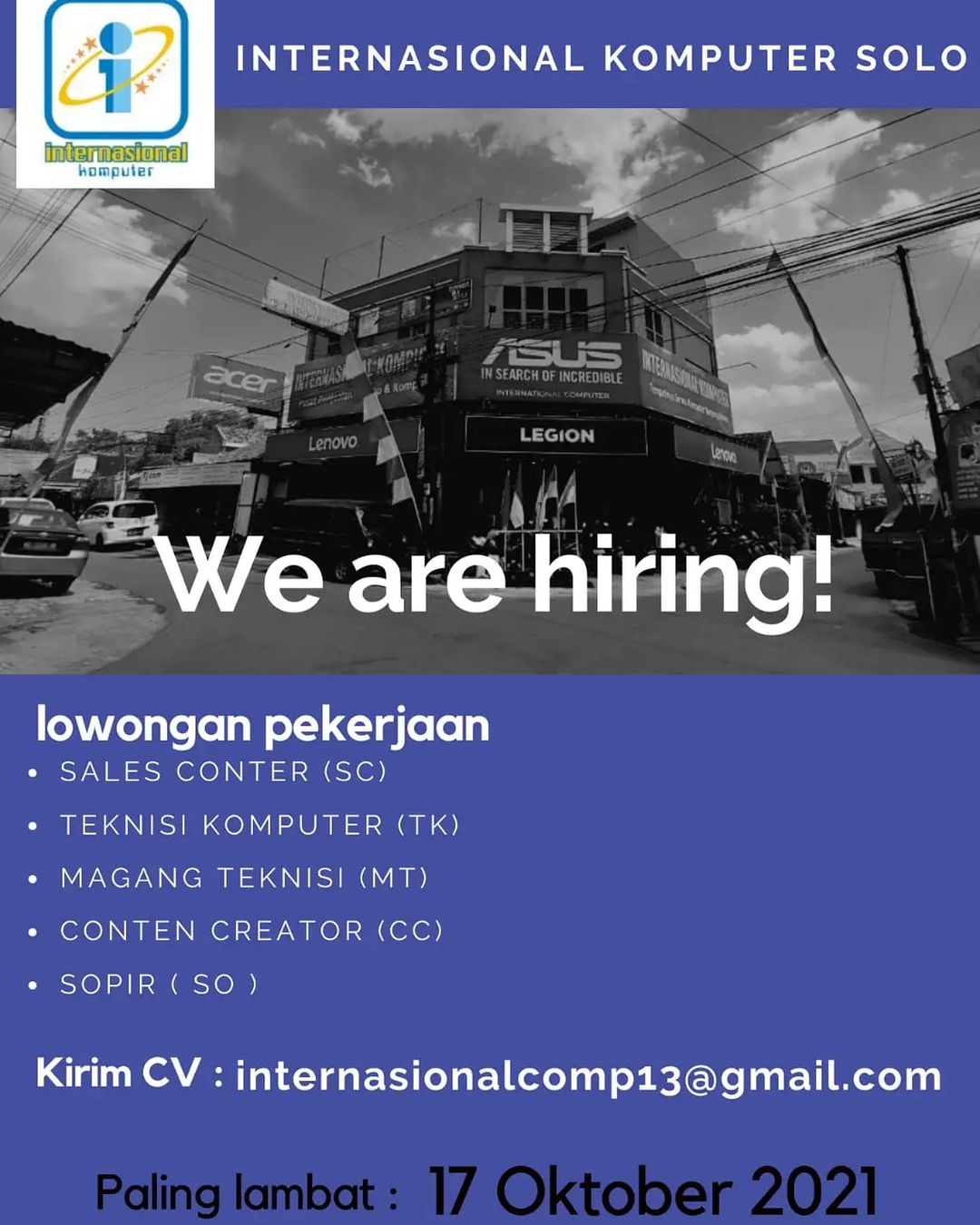 Lowongan Kerja Team Perusahaan Internasional Komputer Solo - INFO LOKER ...
