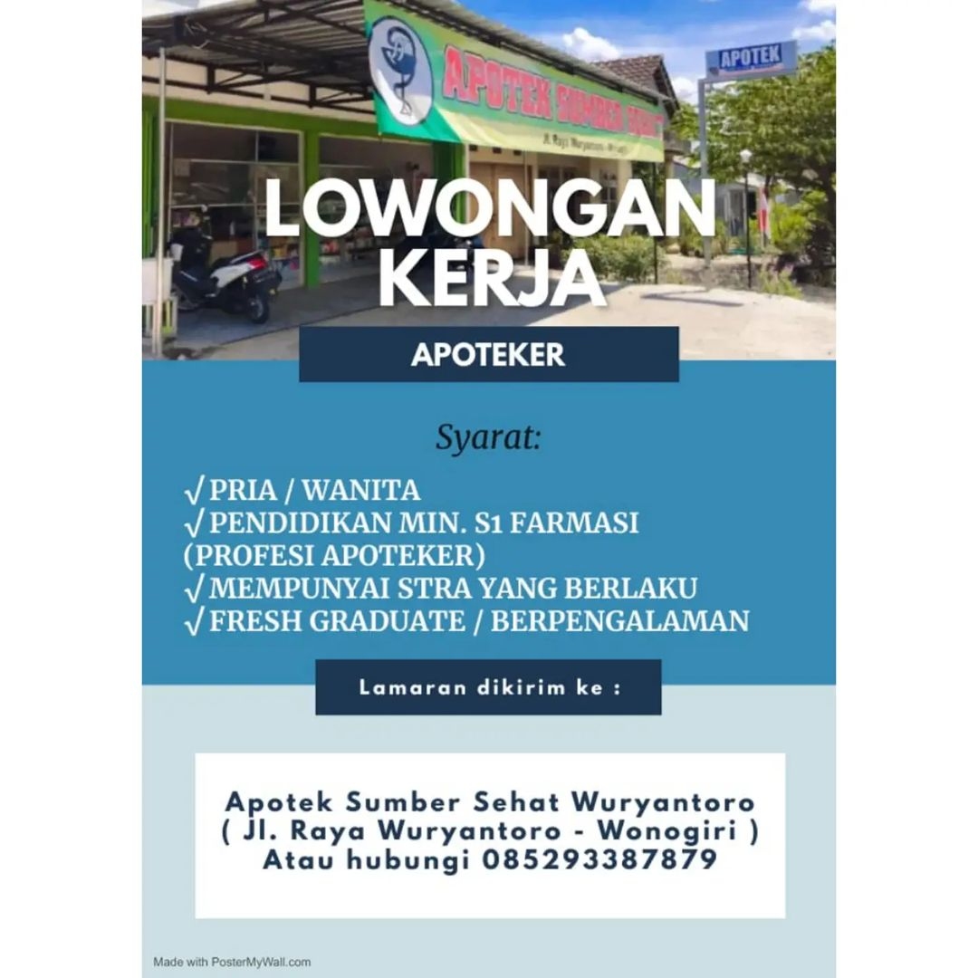 Lowongan Kerja Apoteker Apotek Sumber Sehat Wuryantoro - INFO LOKER SOLO