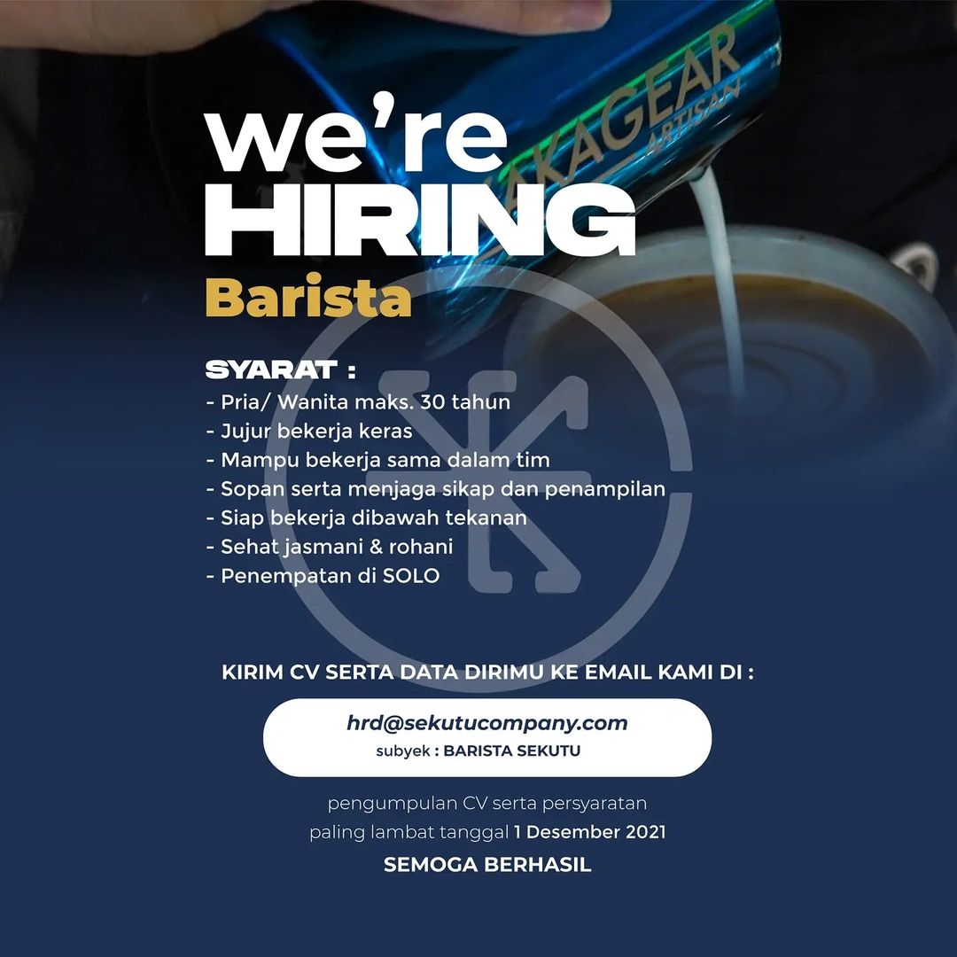 Lowongan Kerja Barista Sekutu Waiters Upasama Coffee Solo - INFO LOKER SOLO