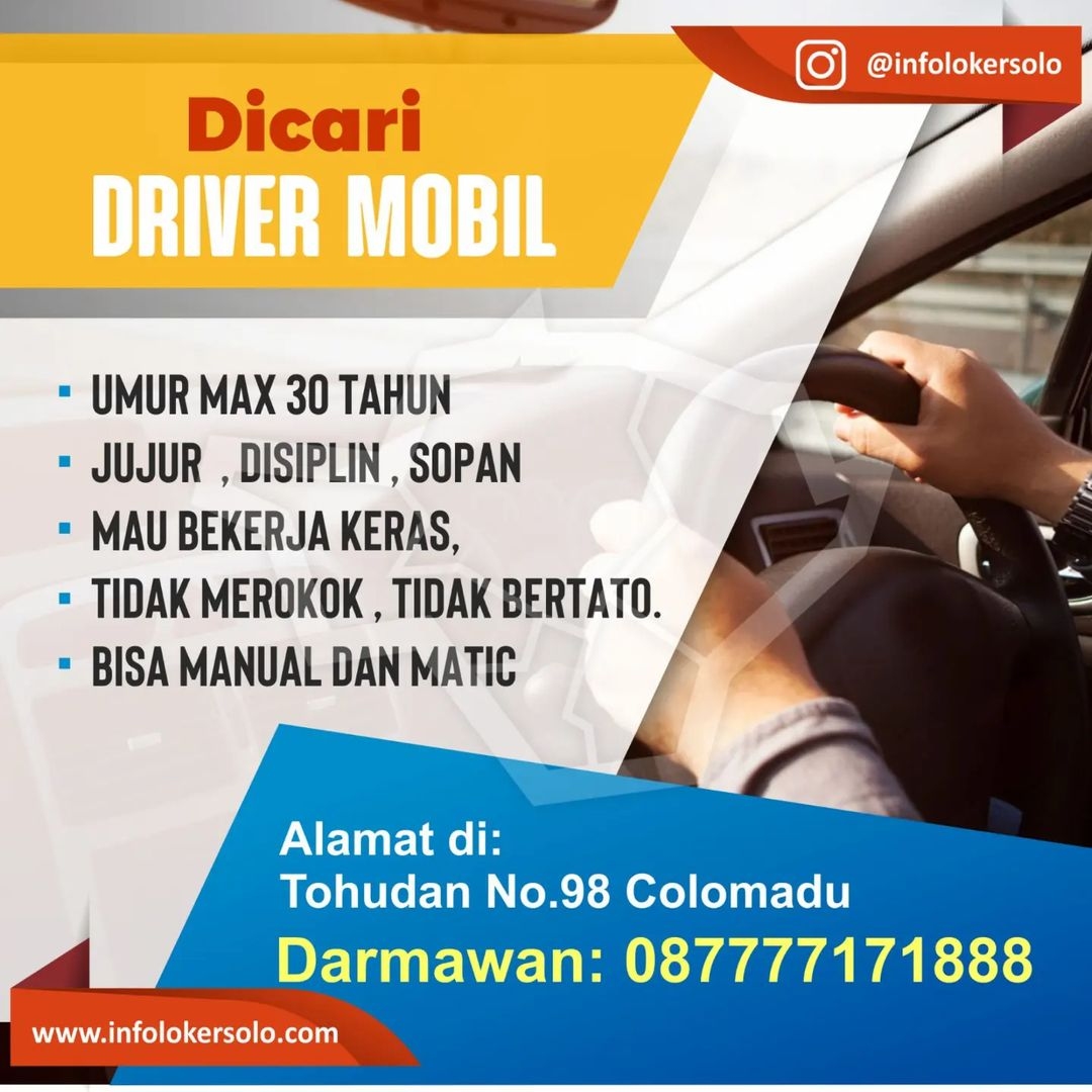 Lowongan Kerja 2022 Jasa Driver Mobil Colomadu - INFO LOKER SOLO