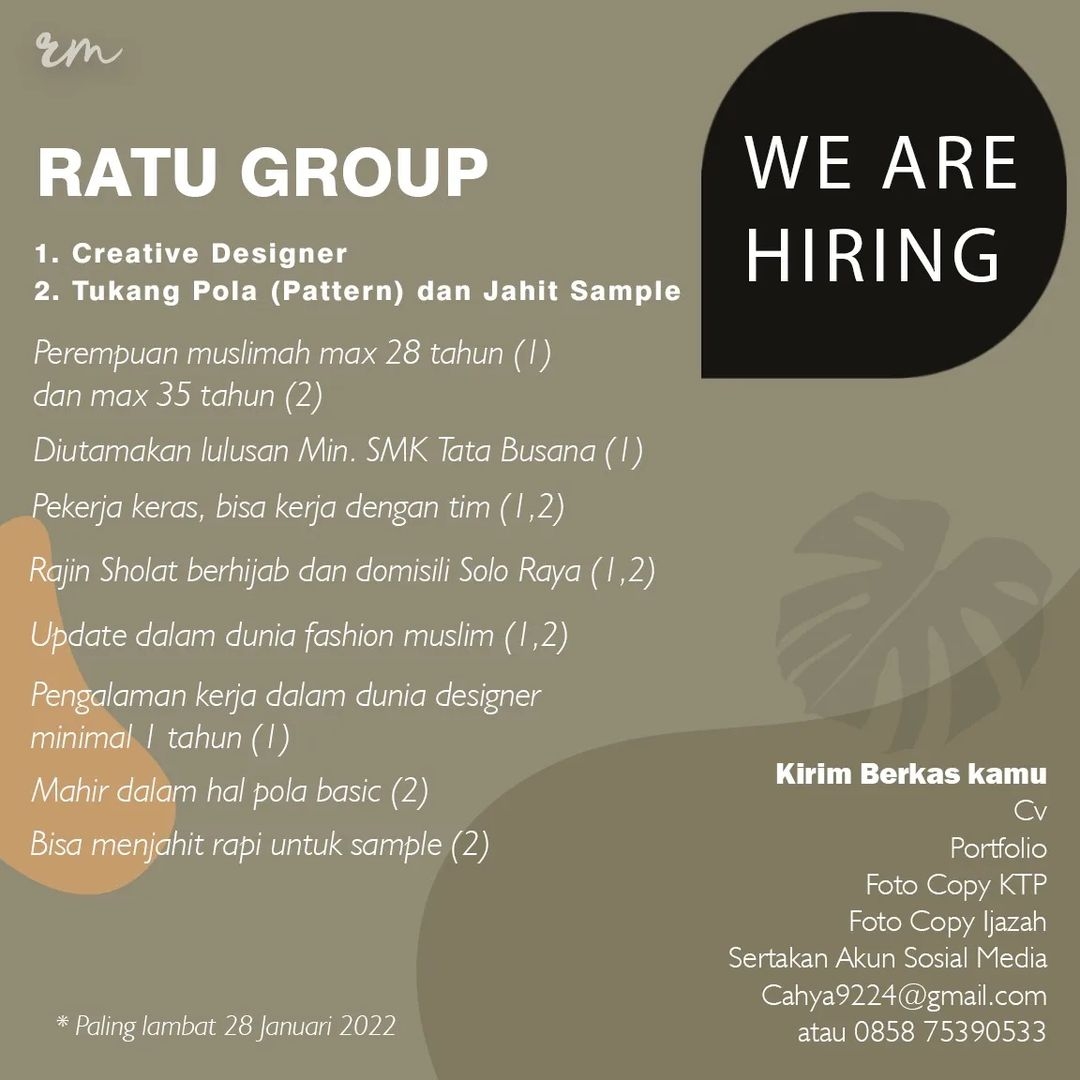 Lowongan Kerja 2022 Team Ratu Group di Solo - INFO LOKER SOLO