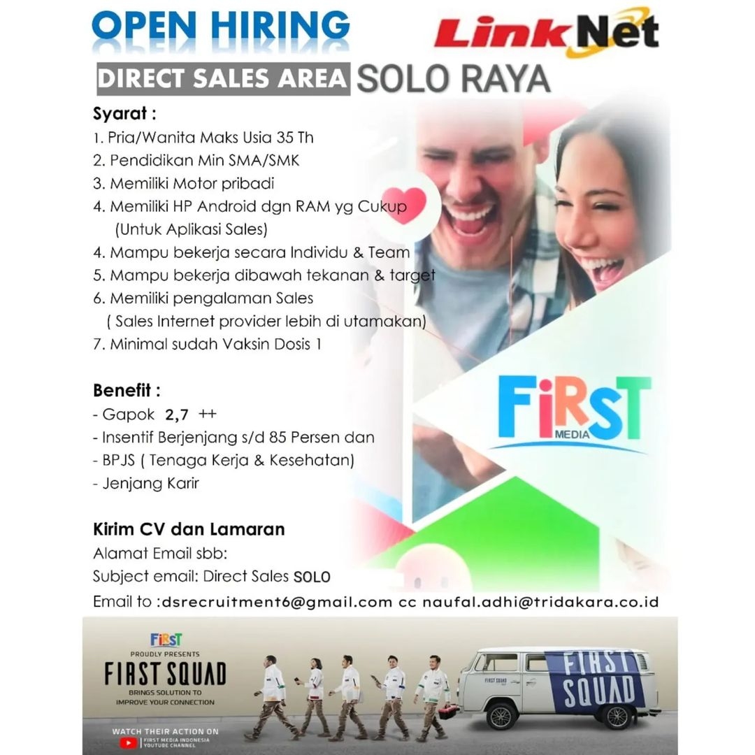 Lowongan Kerja 2022 Direct Sales First Media di Solo - INFO LOKER SOLO