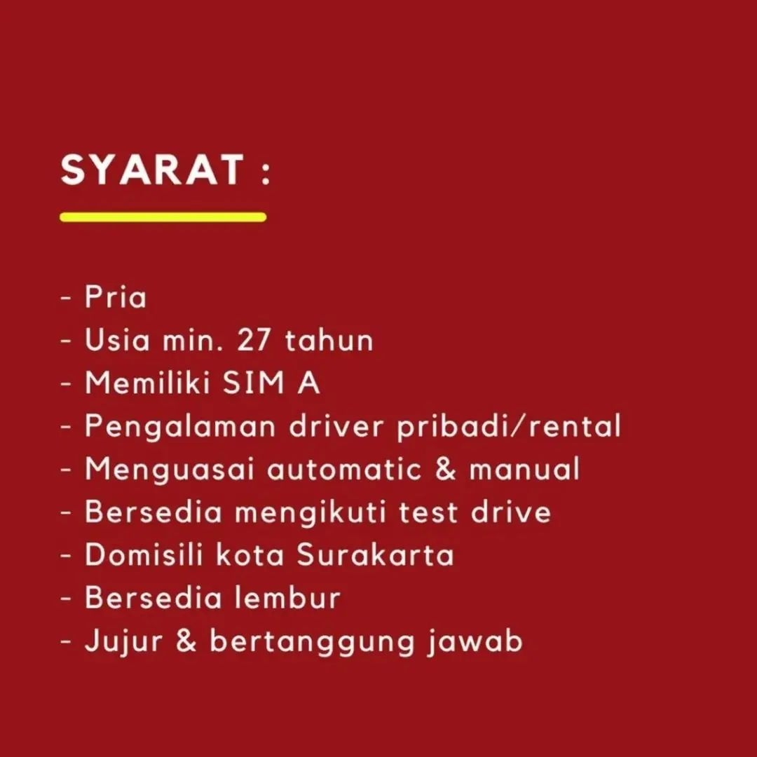 Lowongan Kerja 2022 Driver Pribadi di Solo - INFO LOKER SOLO