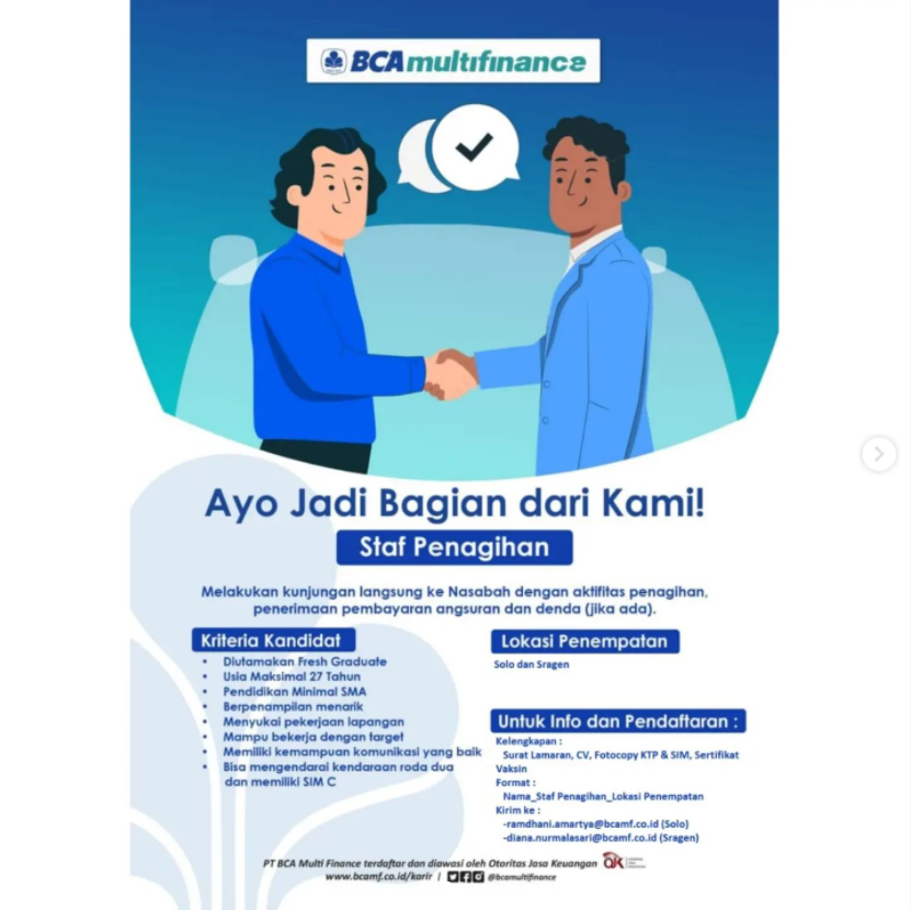 Lowongan Kerja 2022 Staff BCA Multifinance di Solo - INFO LOKER SOLO