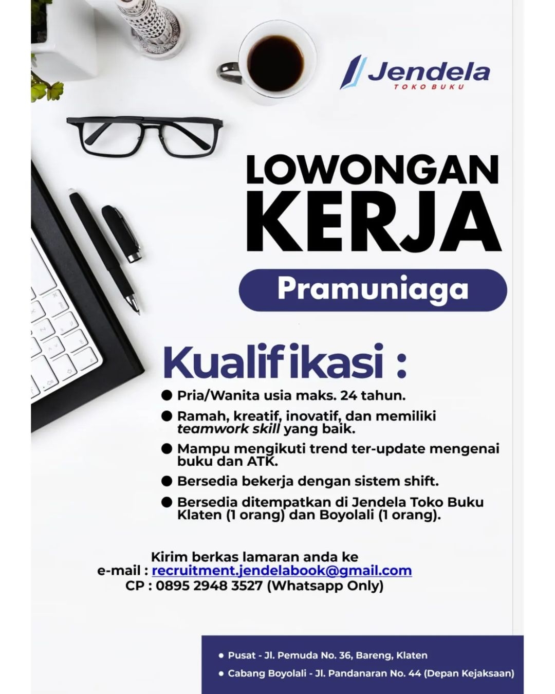 Lowongan Kerja April 2022 Jendela Toko Buku Klaten - INFO LOKER SOLO