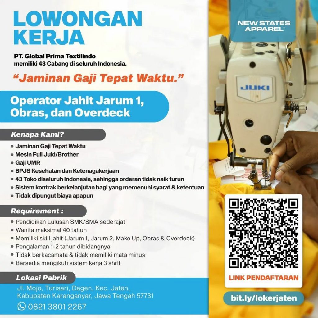 Lowongan Kerja Juli 2022 PT Global Prima Textilindo di Solo - INFO ...