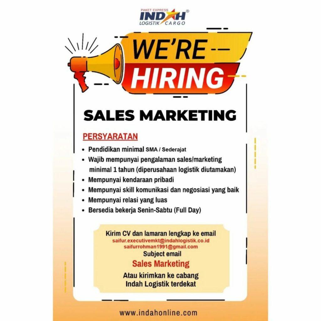 Lowongan Kerja Juli 2022 Sales Marketing Indah Logistik Cargo di Solo ...