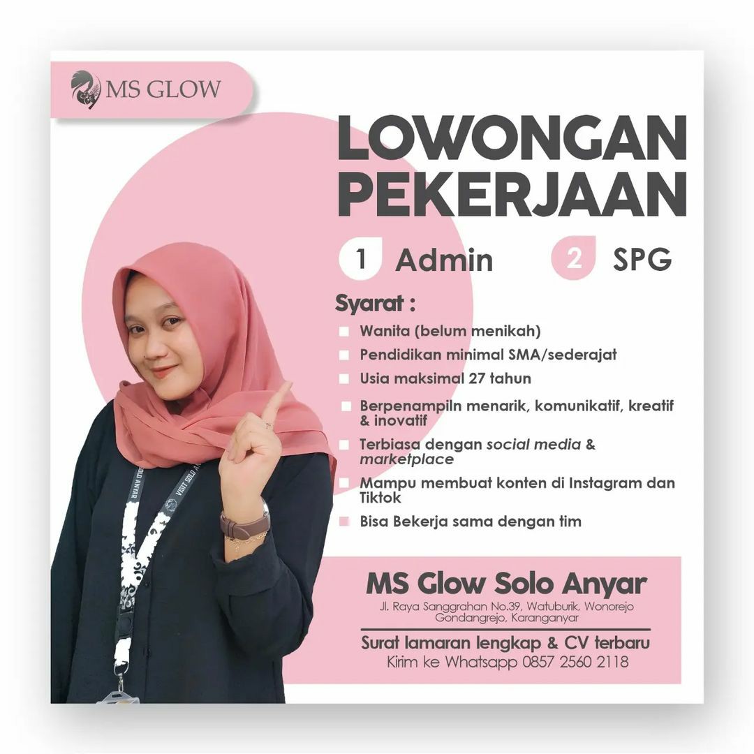 Lowongan Kerja Agustus 2022 Team MS Glow Solo Anyar - INFO LOKER SOLO