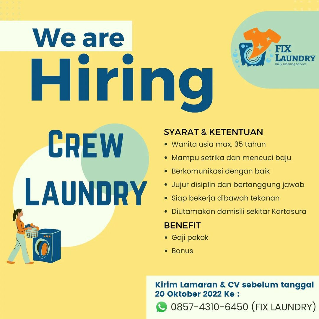 Lowongan Kerja Oktober 2022 Crew Outlet Fix Laundry di Solo - INFO ...