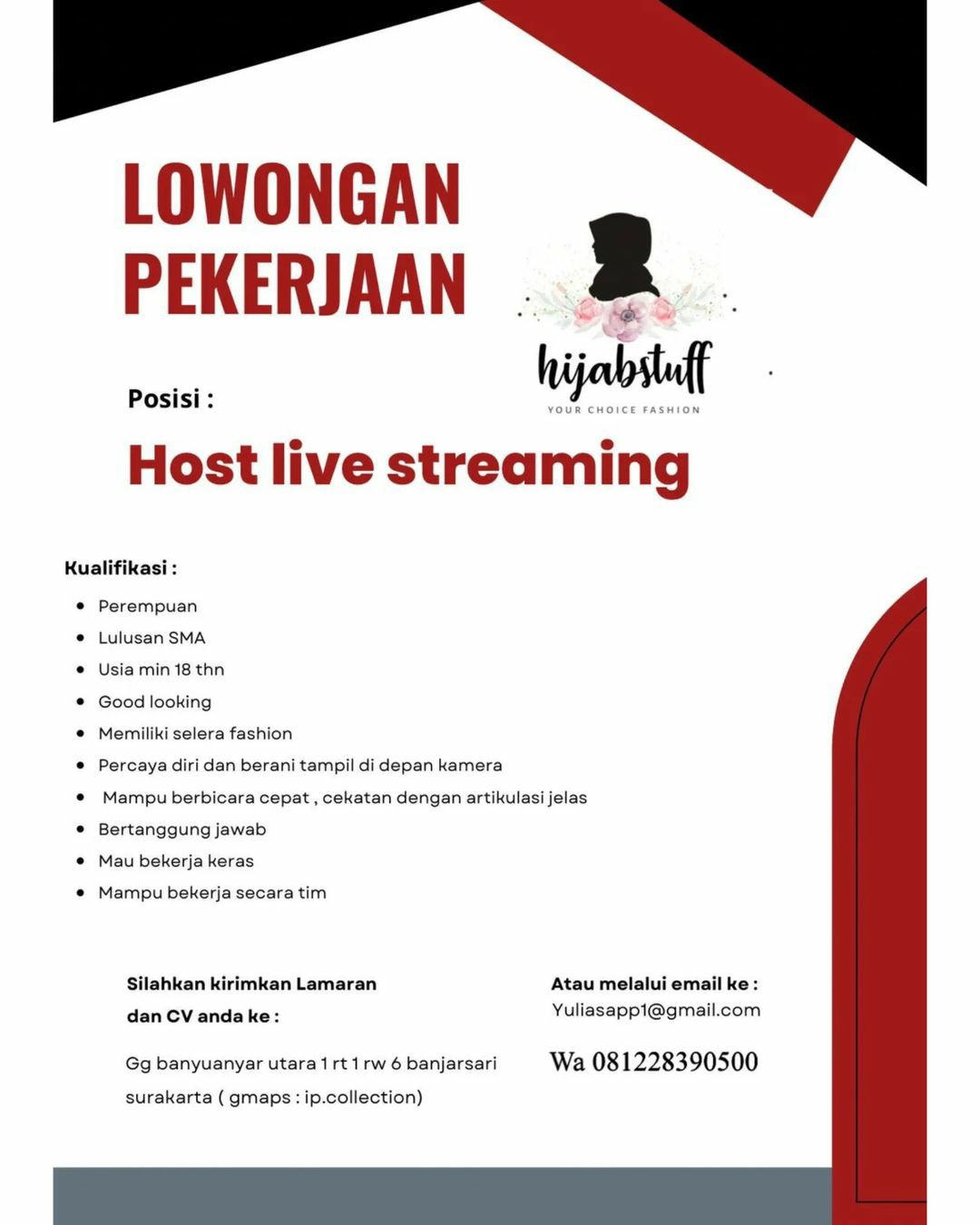 Lowongan Kerja November 2022 Host Live Hijabstuff di Solo - INFO LOKER SOLO