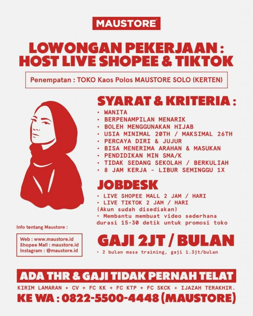 Lowongan Kerja November 2022 Host Live Tiktok Mau Store di Solo - INFO ...
