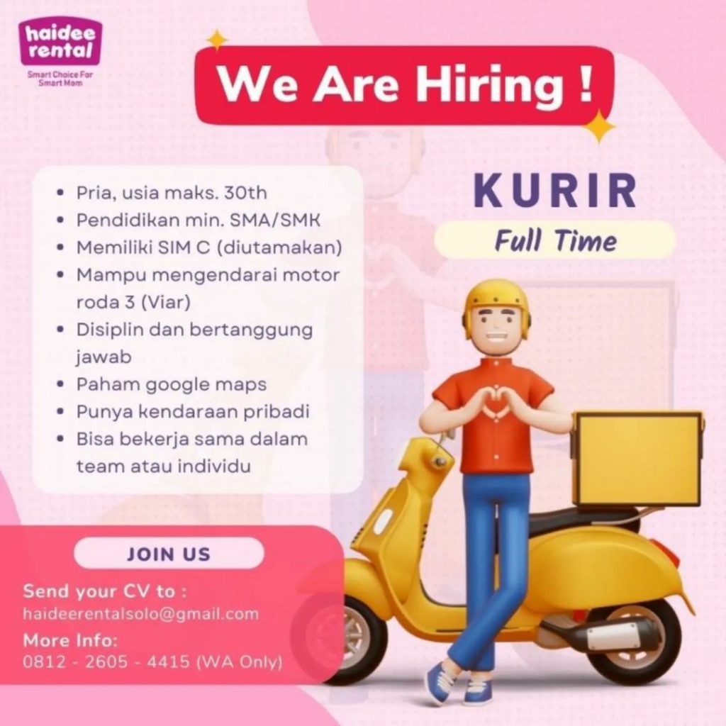 Lowongan Kerja November 2022 Kurir Haidee Rental di Solo - INFO LOKER SOLO
