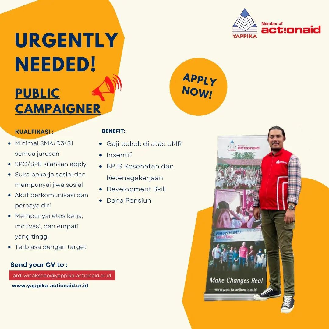 Lowongan Kerja November 2022 Public Campaigner YAPPIKA ActionAid di ...