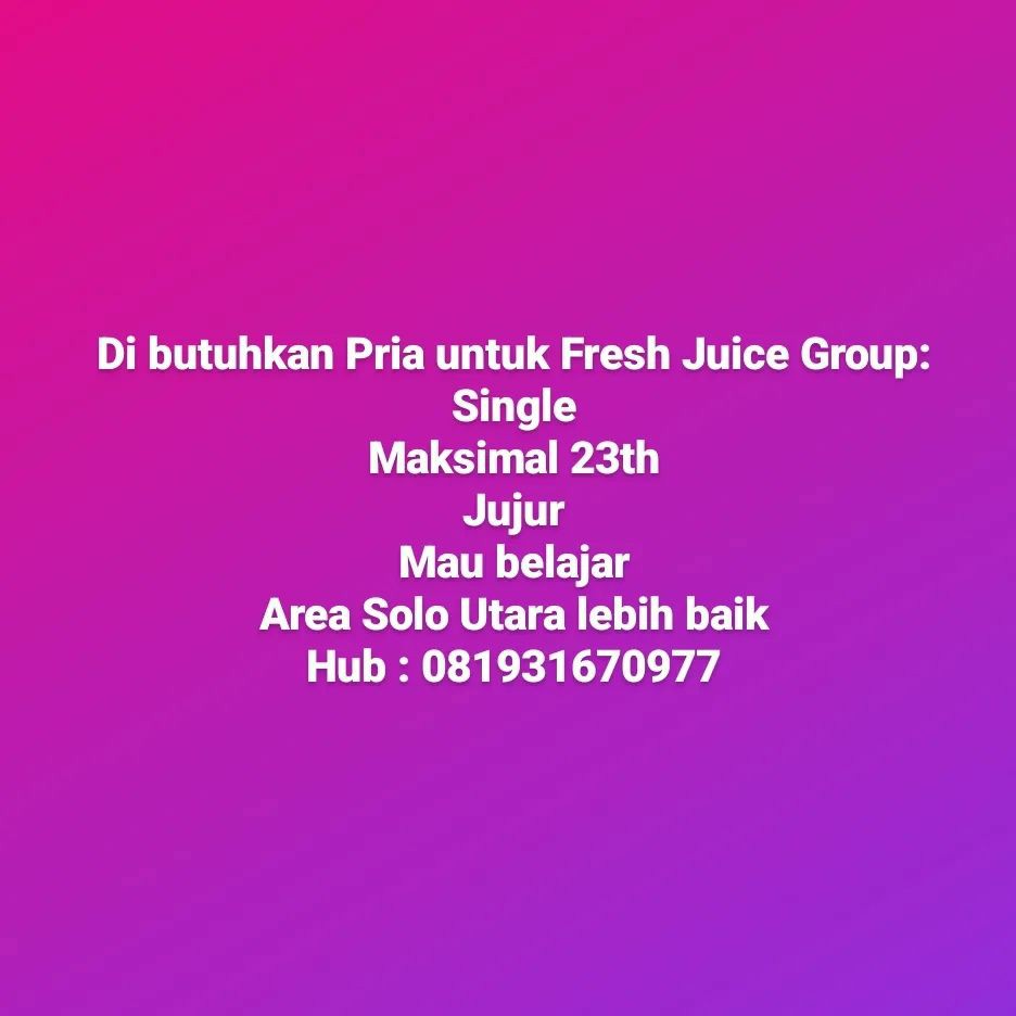 Lowongan Kerja Desember 2022 Crew Outlet Fresh Juice Group di Solo ...