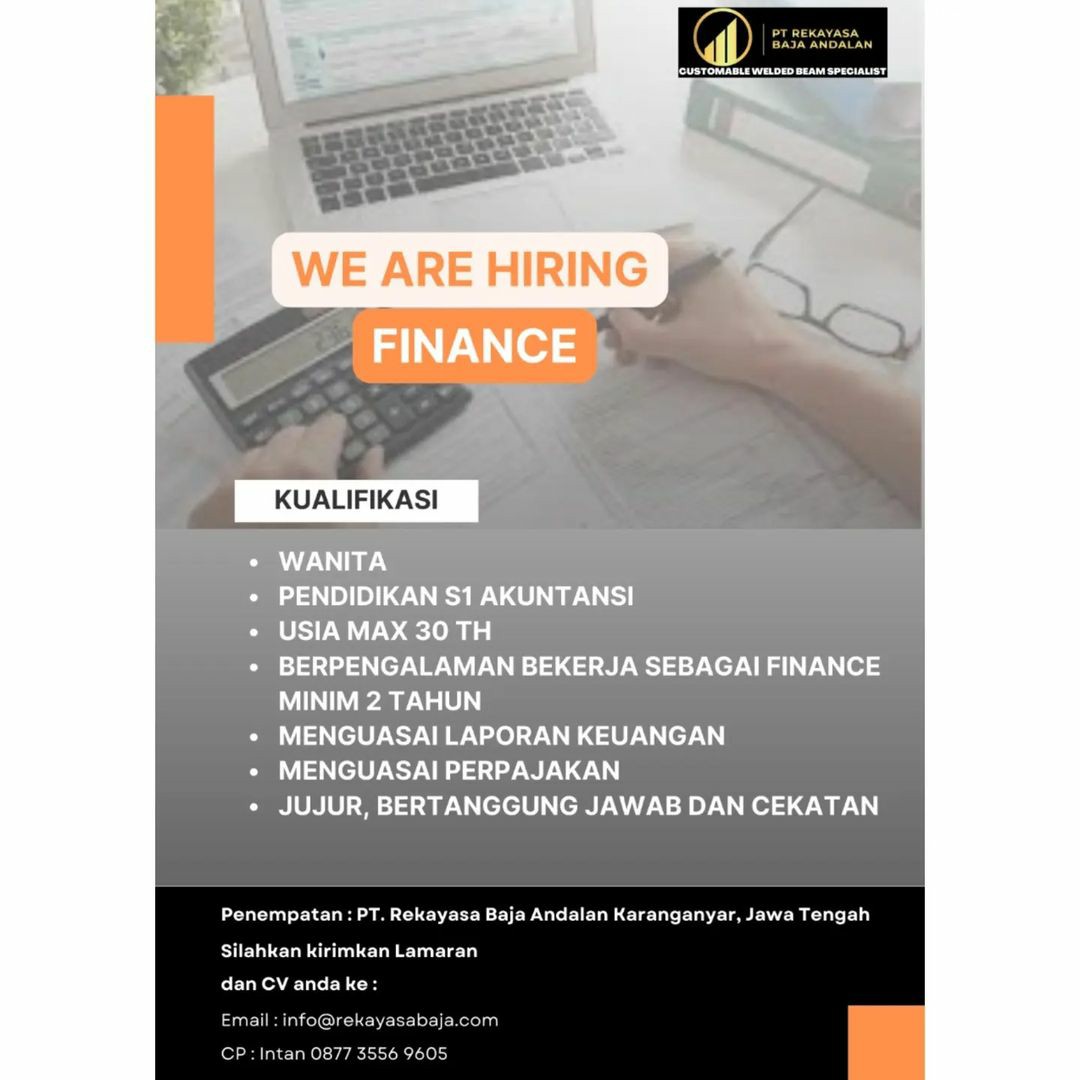 Lowongan Kerja Januari 2023 Finance PT Rekayasa Baja Andalan di Solo ...