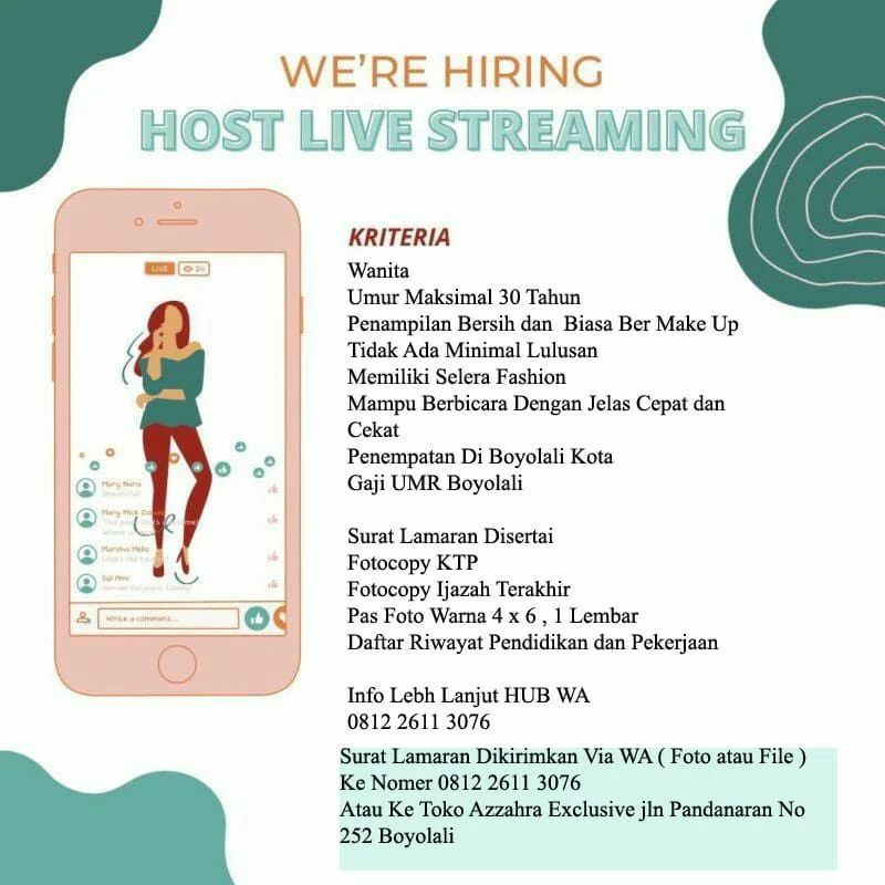 Lowongan Kerja Januari 2023 Host Live Streaming Toko Azzahra Exclusive ...