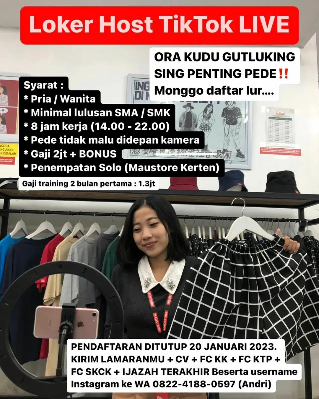 Lowongan Kerja Januari 2023 Host Tiktok Live Mau Store di Solo - INFO ...