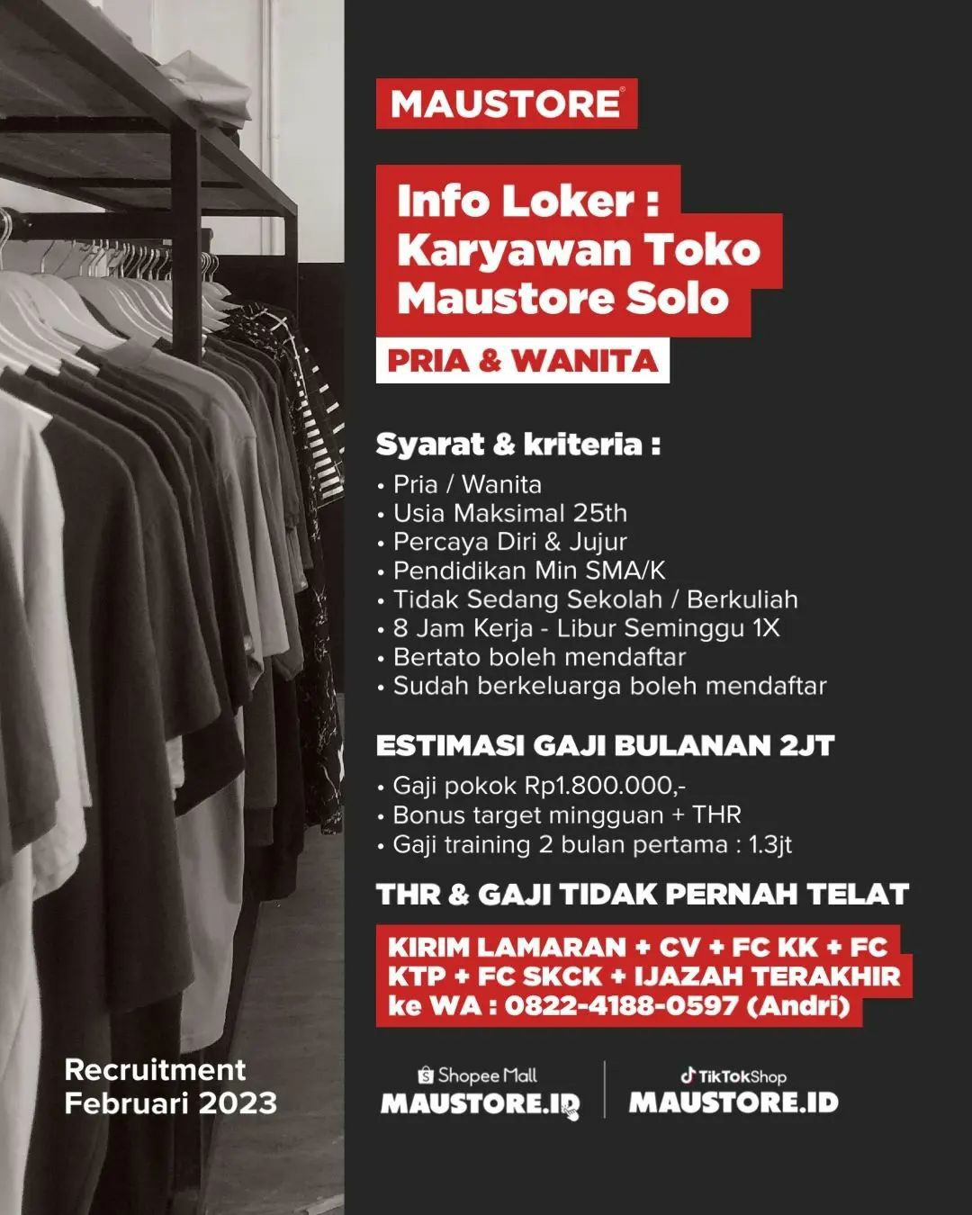 Lowongan Kerja Februari 2023 Karyawan Toko Mau Store di Solo - INFO ...