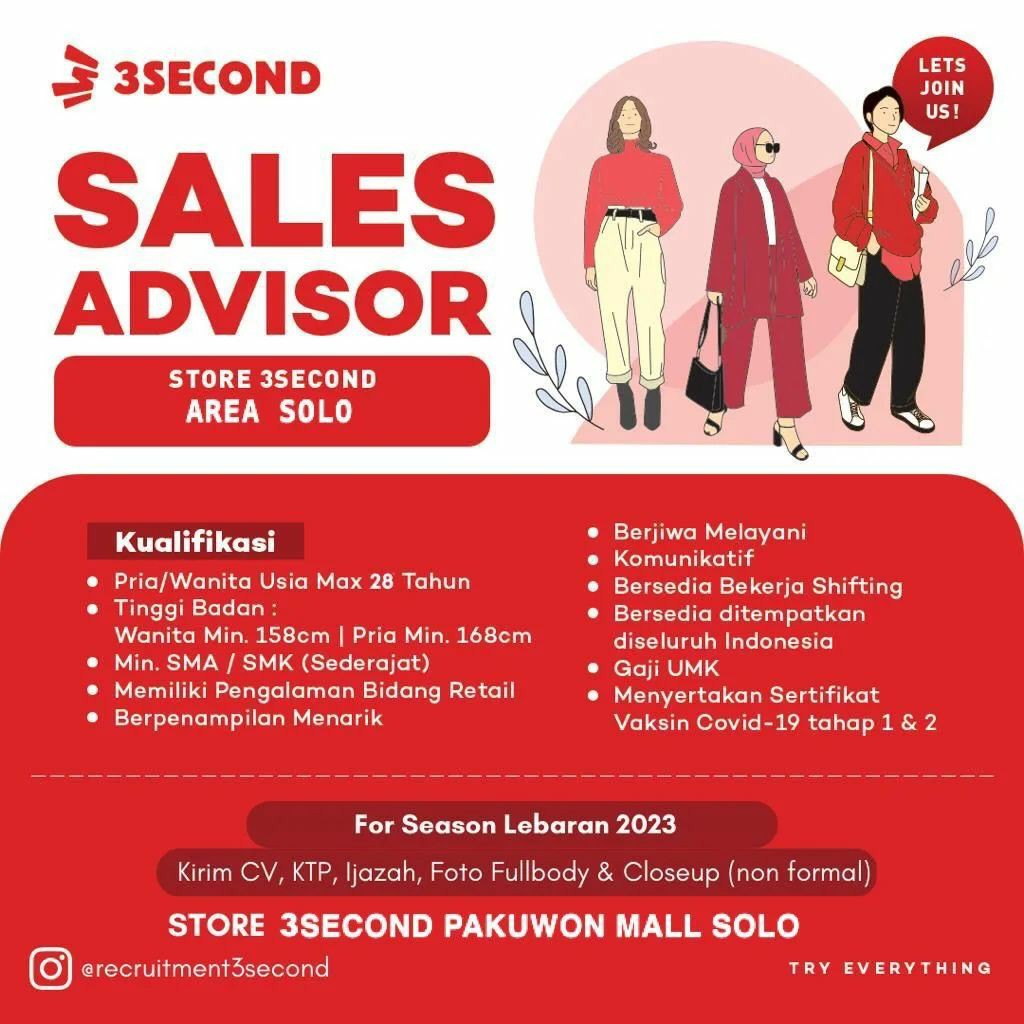 Lowongan Kerja Maret 2023 Store 3 Second Pakuwon Mall di Solo - INFO ...