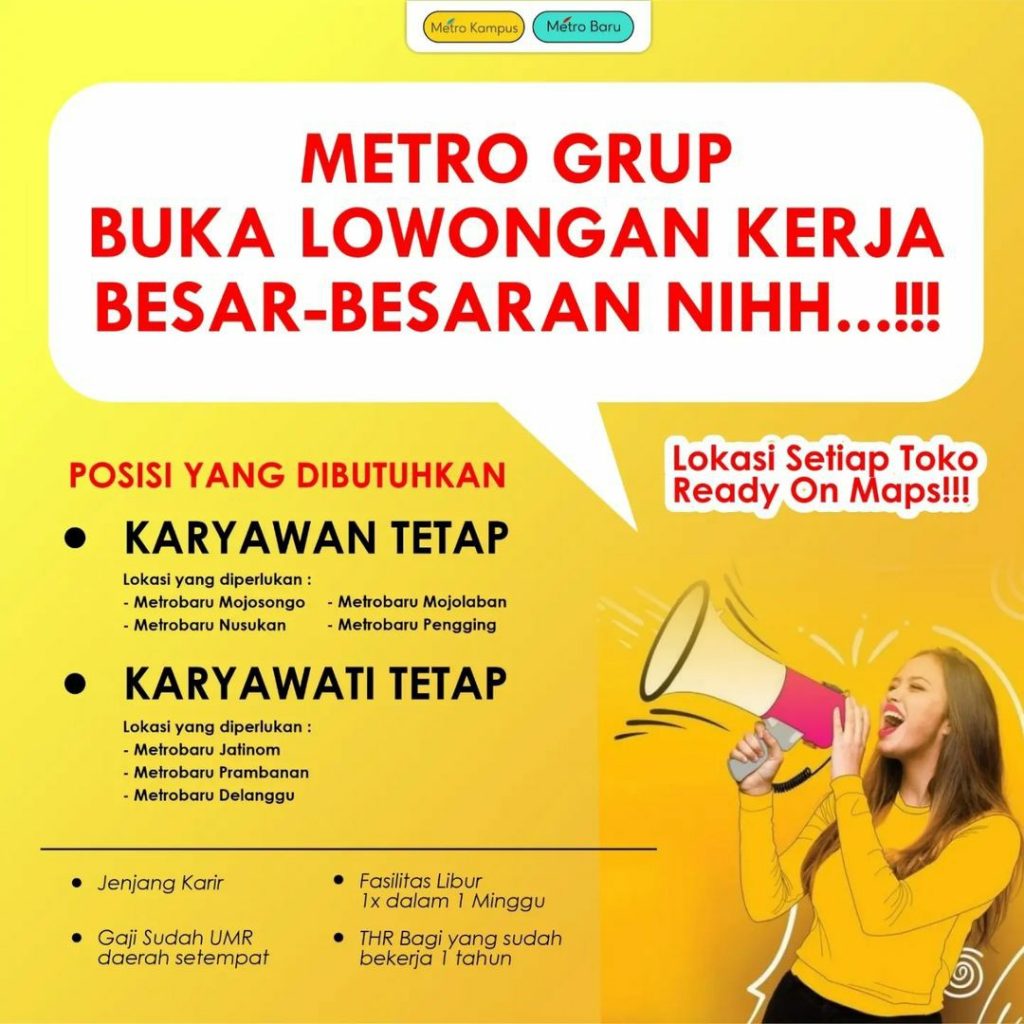 Lowongan Kerja April 2023 Team Metro Baru Group di Solo - INFO LOKER SOLO