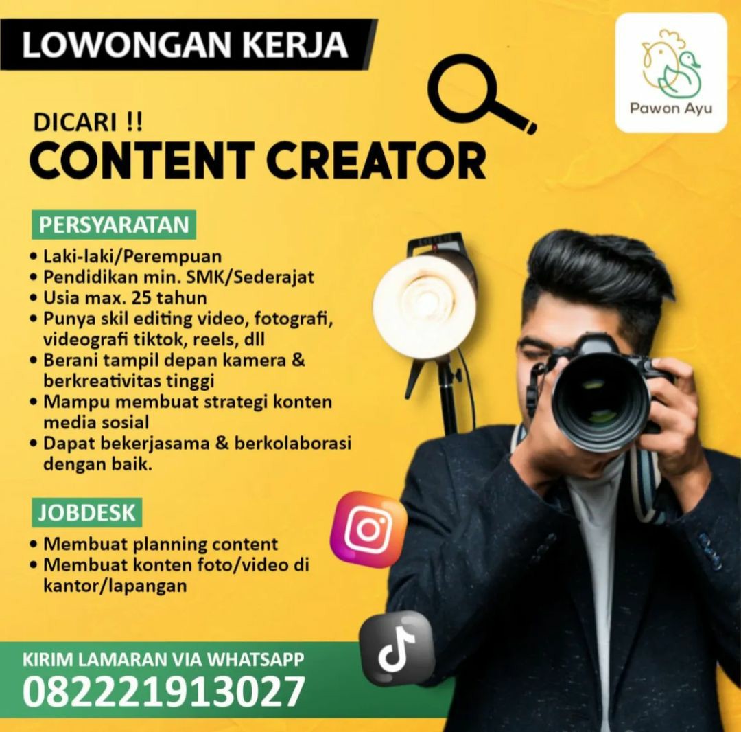 Lowongan Kerja Mei 2023 Content Creator Pawon Ayu Resto di Solo - INFO ...