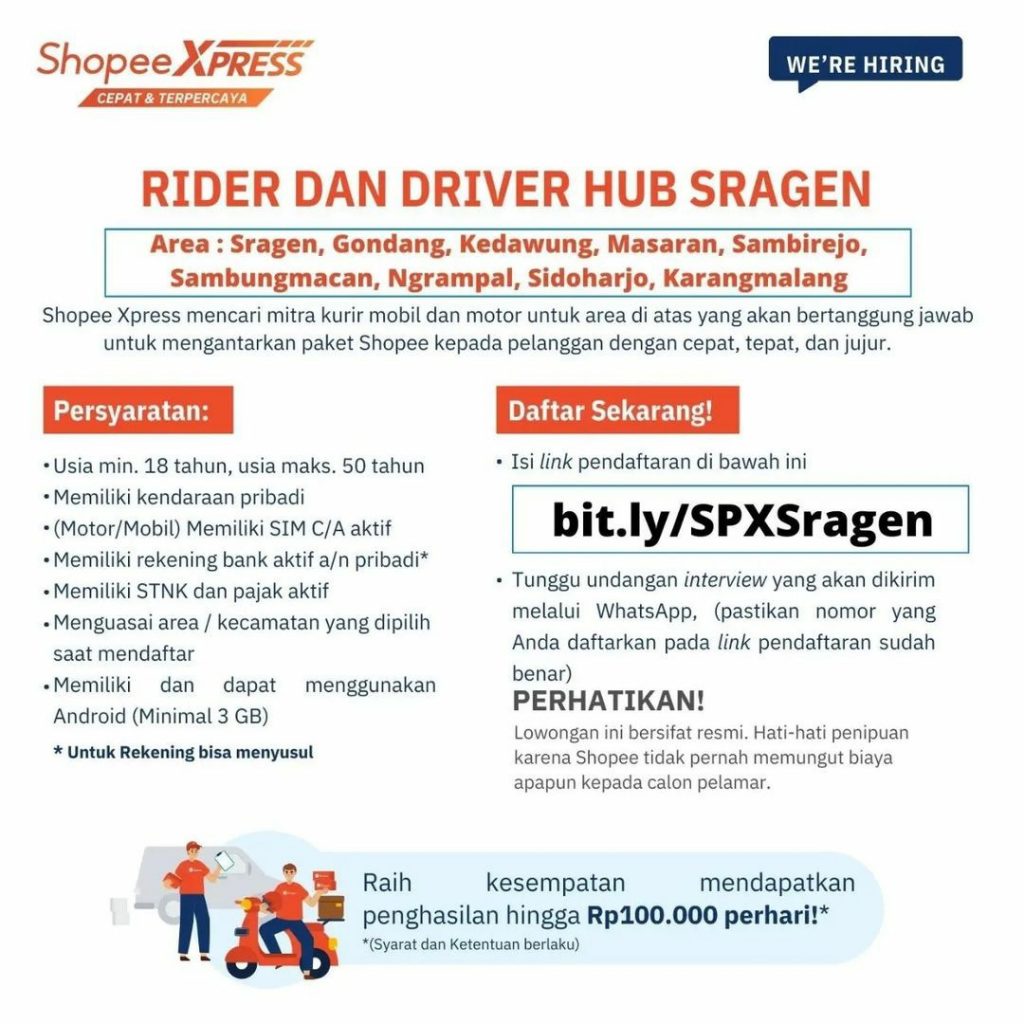 Lowongan Kerja Mei 2023 Driver Hub Shopee Xpress di Solo - INFO LOKER SOLO