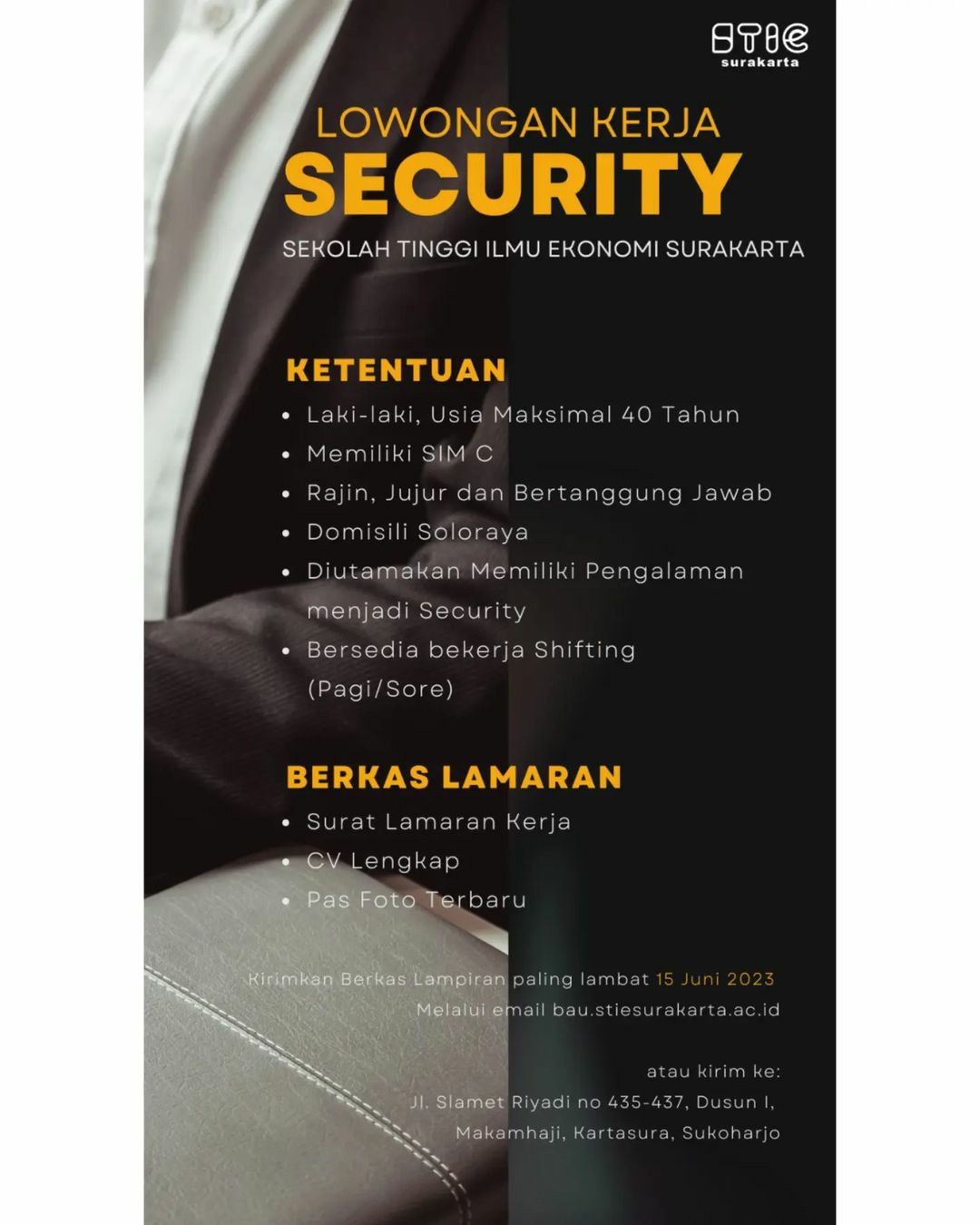Lowongan Kerja Mei 2023 Security STIE Surakarta - INFO LOKER SOLO