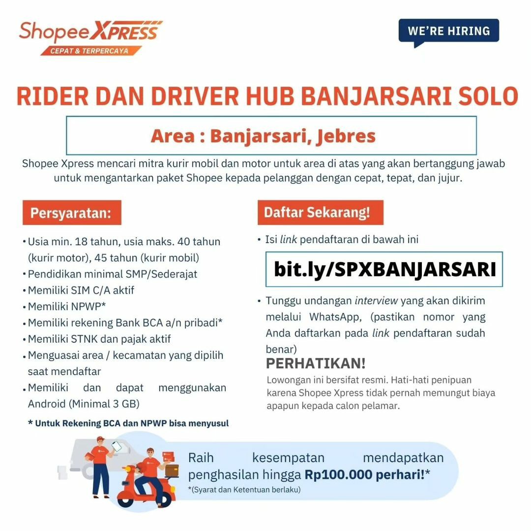Lowongan Kerja Juli 2023 Driver Hub Shopee Xpress di Solo - INFO LOKER SOLO