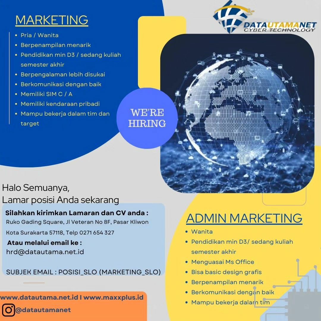 Lowongan Kerja September 2023 Marketing Data Utama Net di Solo - INFO ...