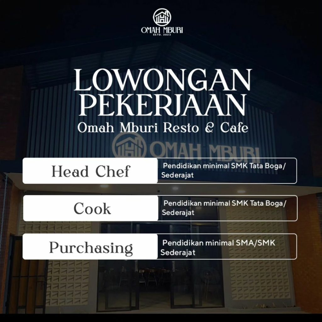 Lowongan Kerja September 2023 Team Omah Mburi Resto Cafe di Solo - INFO ...