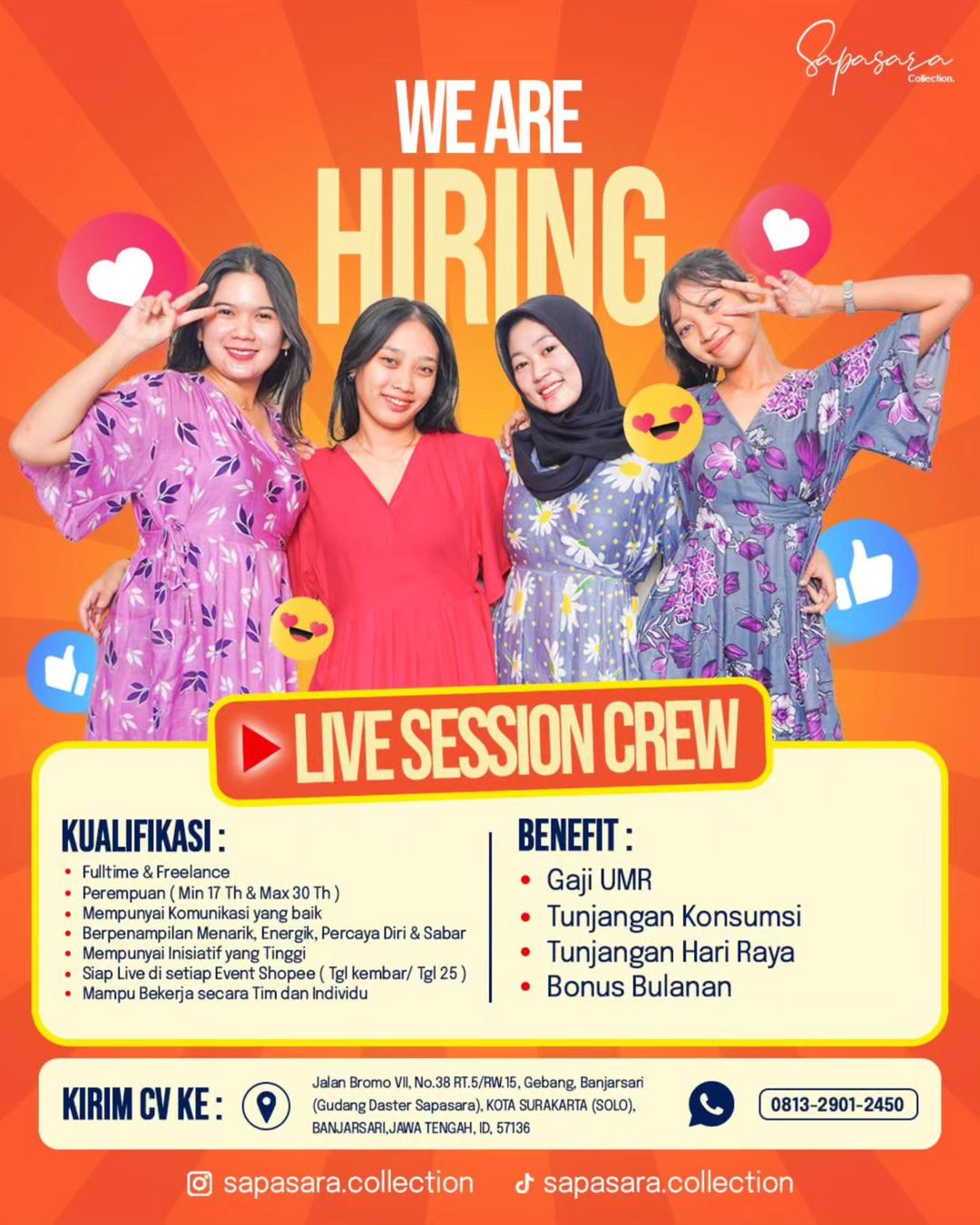 Lowongan Kerja Oktober 2023 Host Live Sapasara Collection di Solo ...