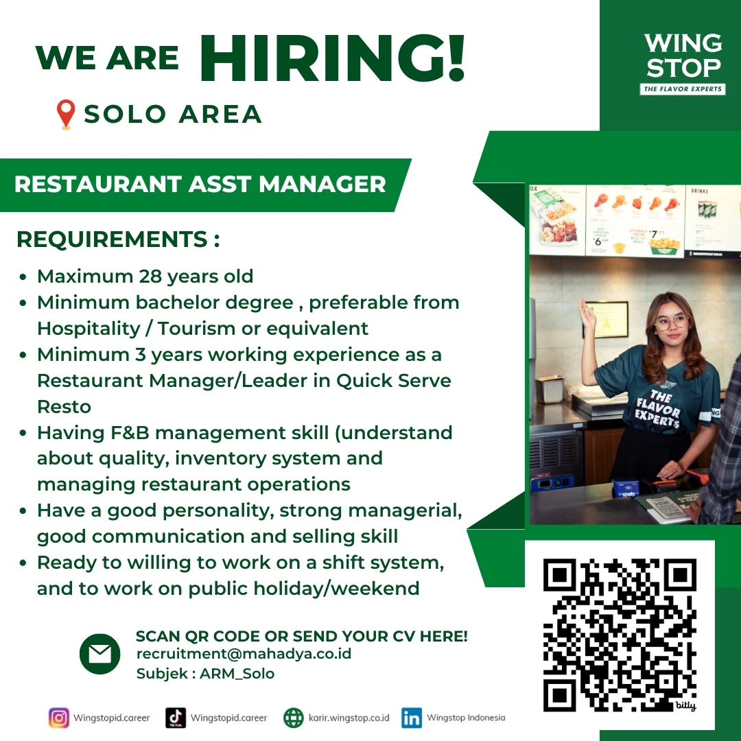 Lowongan Kerja Februari 2024 Assistant Manager Wingstop di Solo - INFO ...