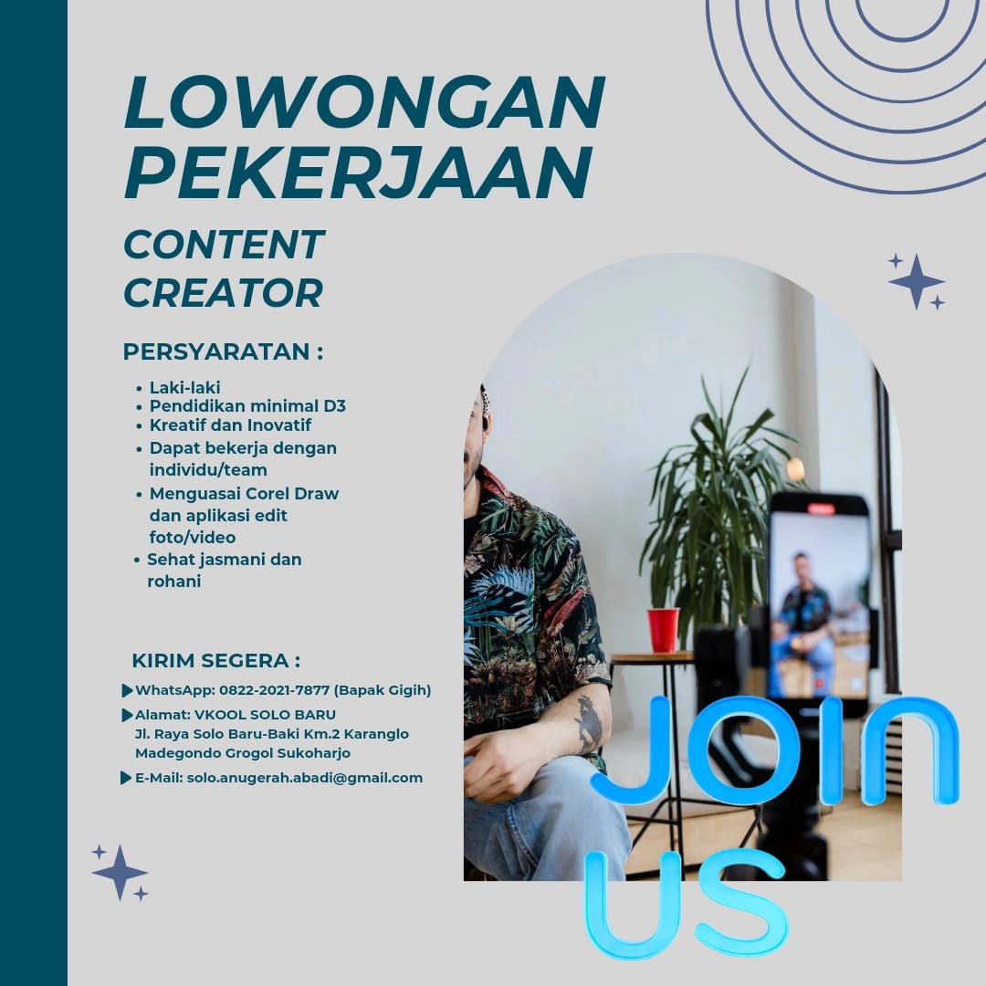 Lowongan Kerja Maret 2024 Content Creator VKool Solo Baru - INFO LOKER SOLO