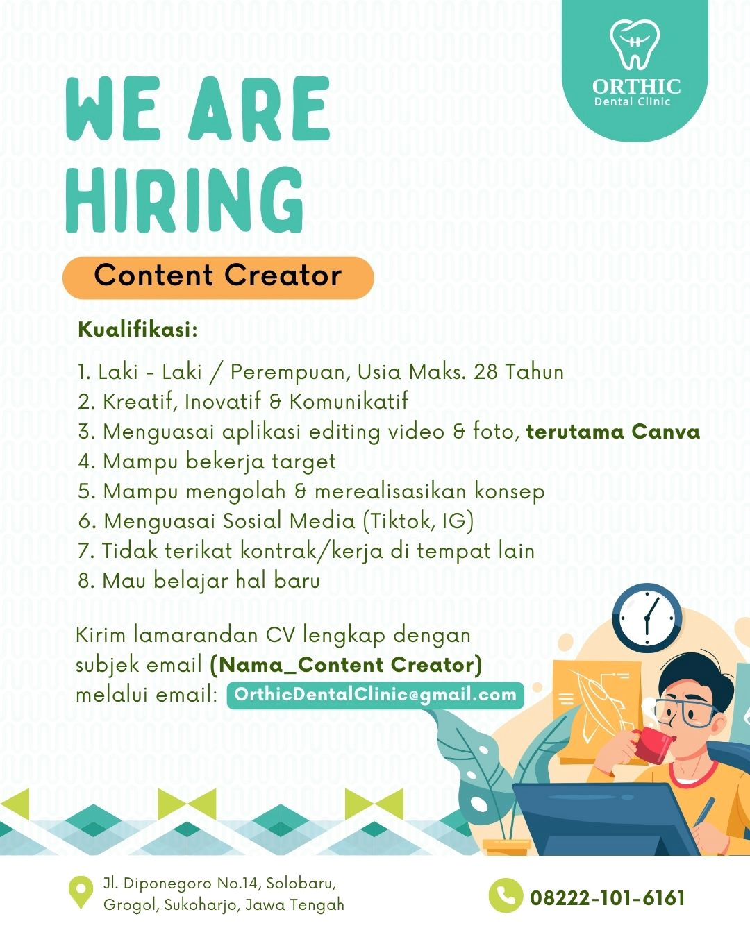 Lowongan Kerja Mei 2024 Content Creator Orthic Dental Clinic di Solo ...