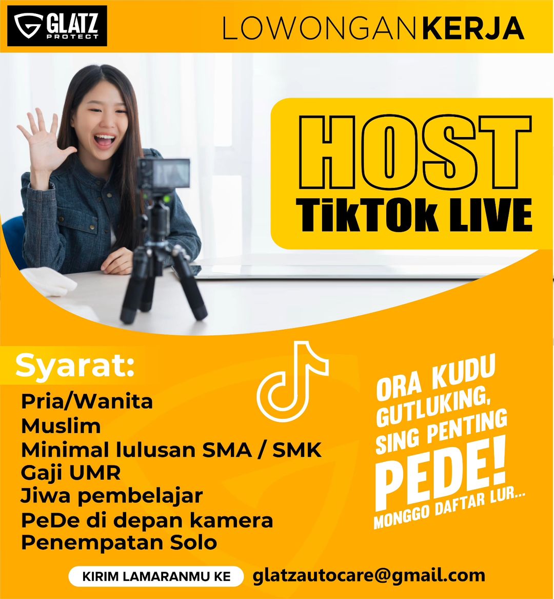 Lowongan Kerja September 2024 Host Tiktok Live Glatz Protect di Solo ...