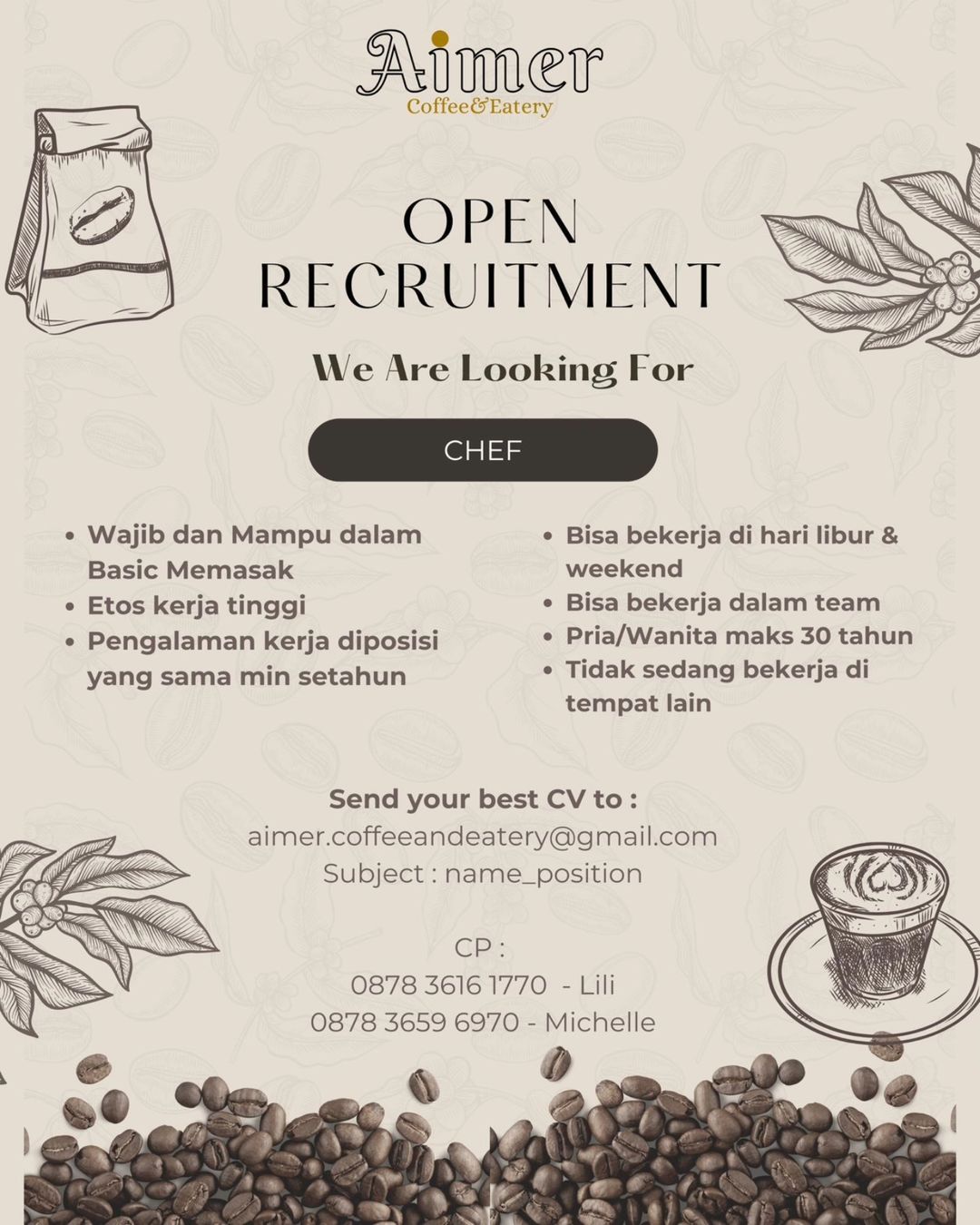 Lowongan Kerja November 2024 Chef Aimer Coffee Eatery di Solo - INFO ...