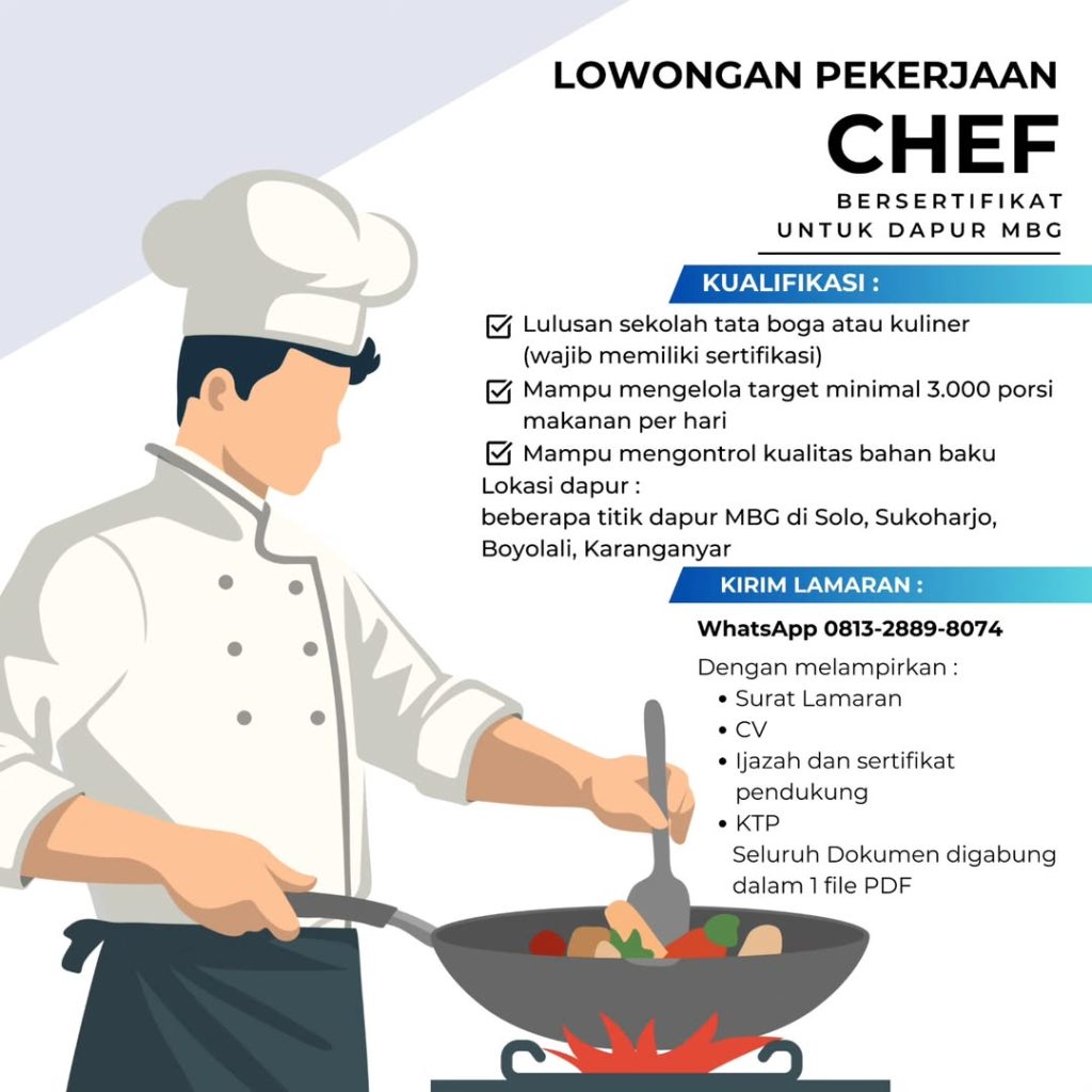 Lowongan Kerja November 2025 Chef Dapur MBG di Solo - INFO LOKER SOLO