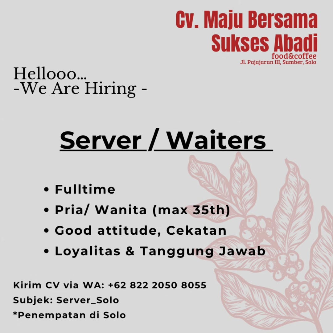 Lowongan Kerja November 2025 Crew Outlet Coffee Shop Sumber di Solo ...