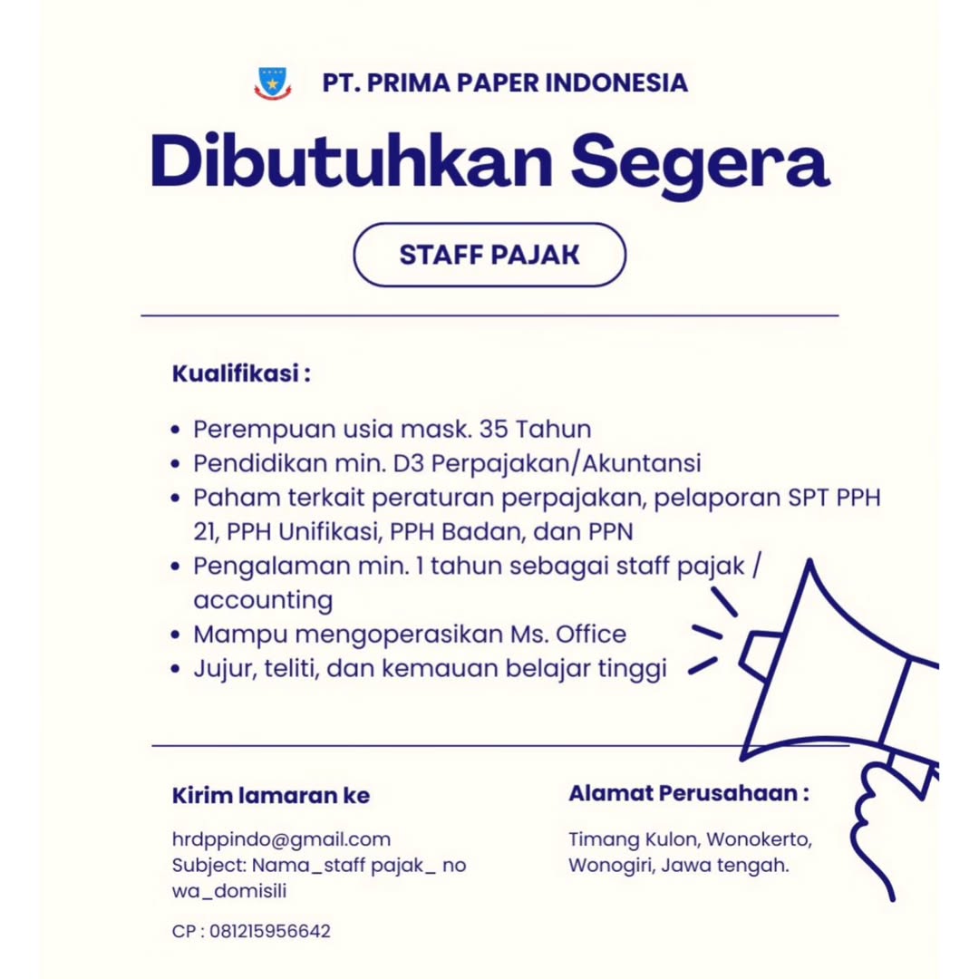 Lowongan Kerja Januari 2026 PT Prima Paper Indonesia di Solo - INFO ...